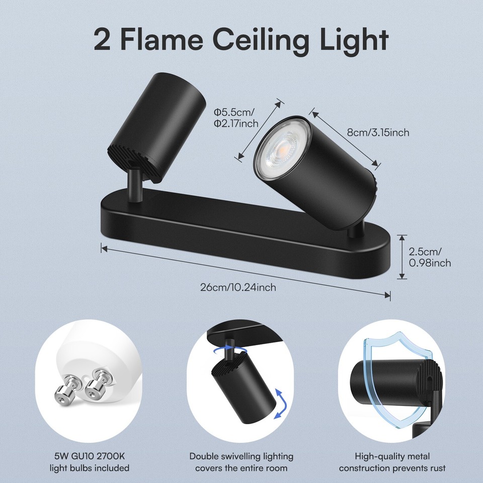 2-3 Way LED Spot Ceiling Light Rotable GU10 5W Warm White Spotlights ...