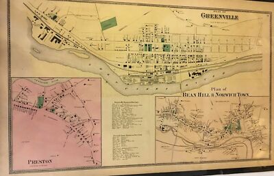 Connecticut, New London County Map, 1868 Greenville, Preston, Bean Hill ...