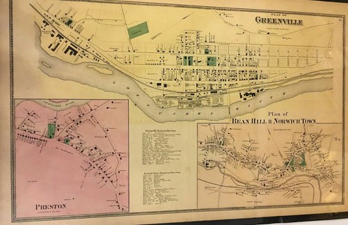 Connecticut, New London County Map, 1868 Greenville, Preston, Bean Hill ...