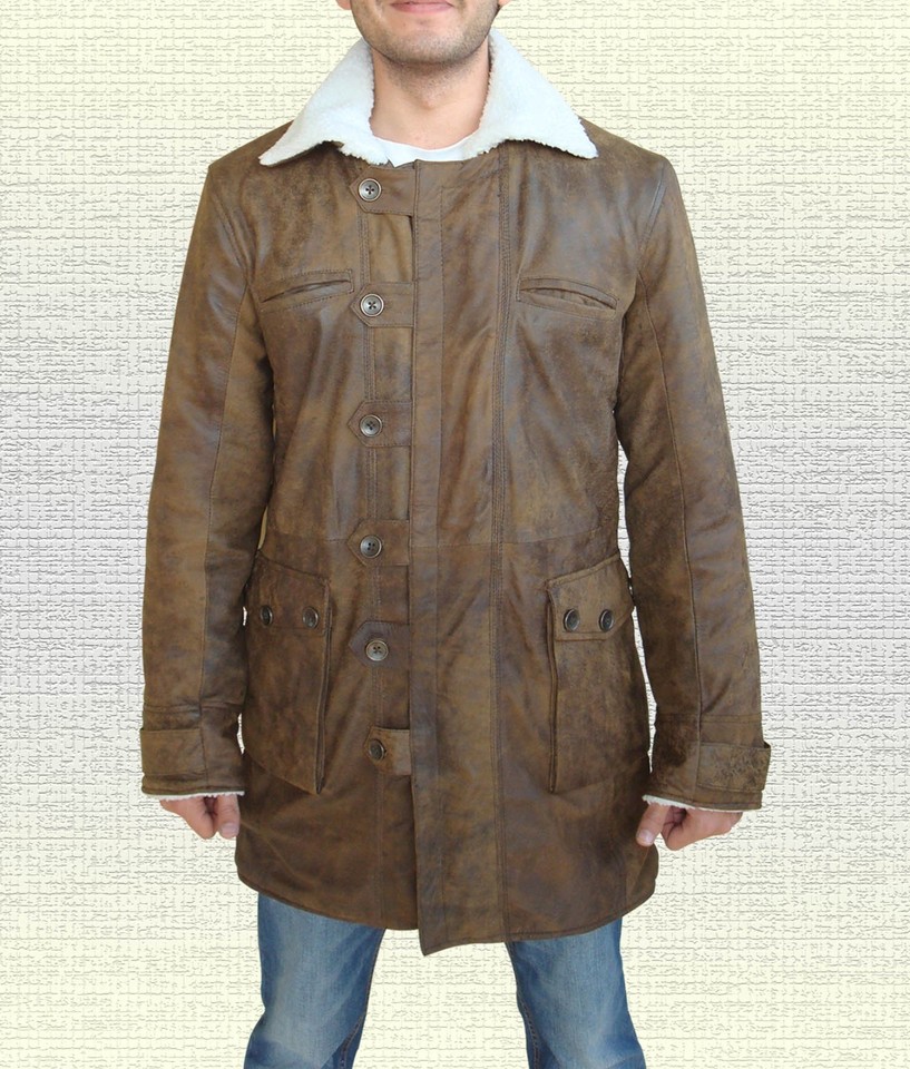 Mens 'BANE' Dark Knight Rises Handmade Sheep Leather Coat/Jacket Brown ...