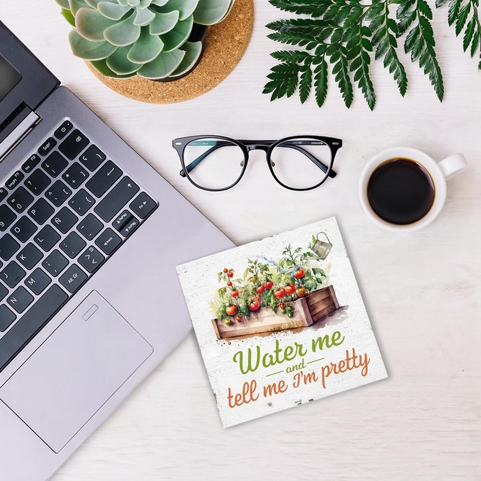 Water Me And Tell Me I'm Pretty Wooden Sign, Cute Office Desk Decor for ...