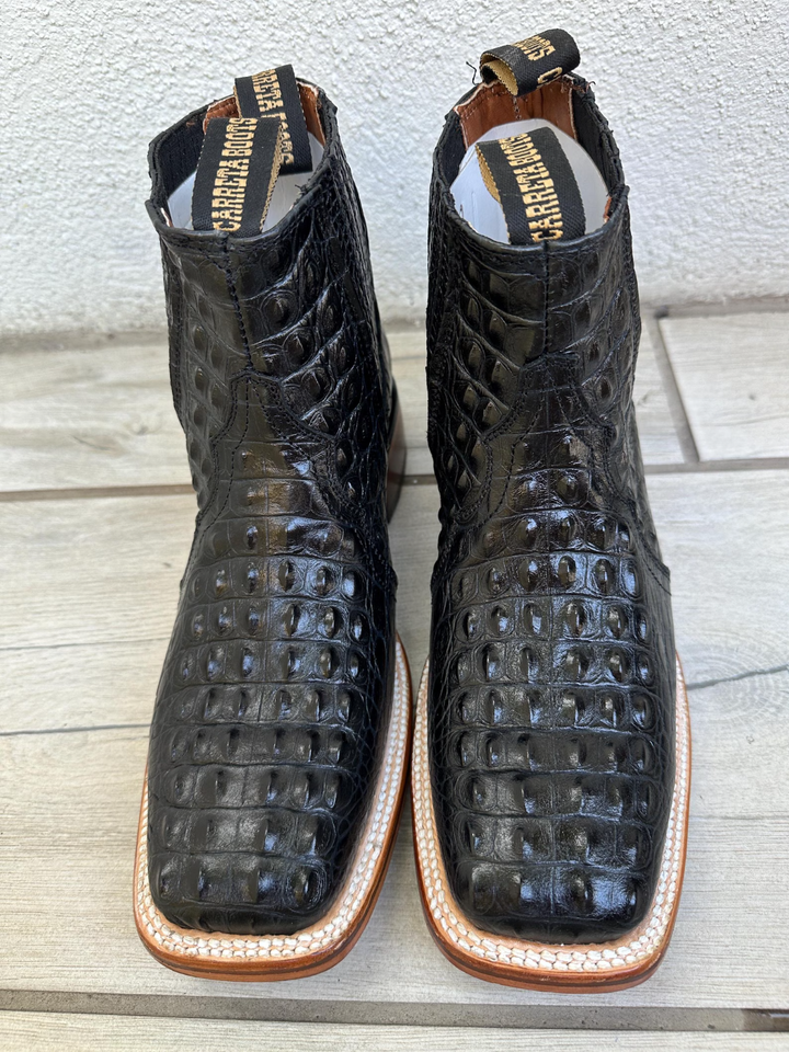 Genuine Leather Square Toe Exotic Caiman Gator Print Ankle Western ...