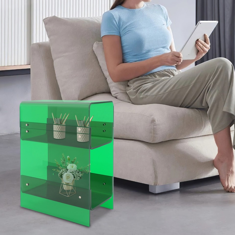 Side Table, Narrow End Table for Small Spaces, 3-tier Green Acrylic ...
