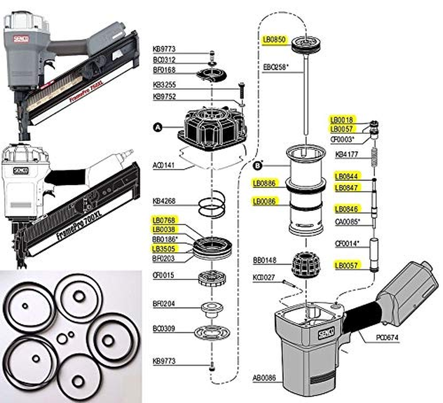 O-Ring Kit for Senco Framing Nailer Framepro 701-XP 702-XP 751 752 600 ...