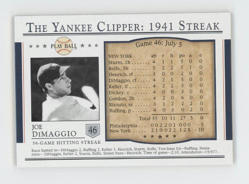 VTG 2003 Upper Deck Play Ball Yankee Clipper 1941 Streak #S46 Joe ...