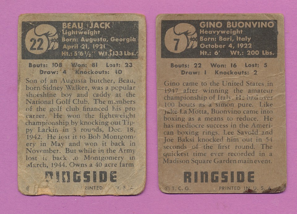 LOT 2) BEAU JACK GINO BUONVINO 1951 TOPPS RINGSIDE #7 22 LOW GRADE FILLERS TPHLC | eBay