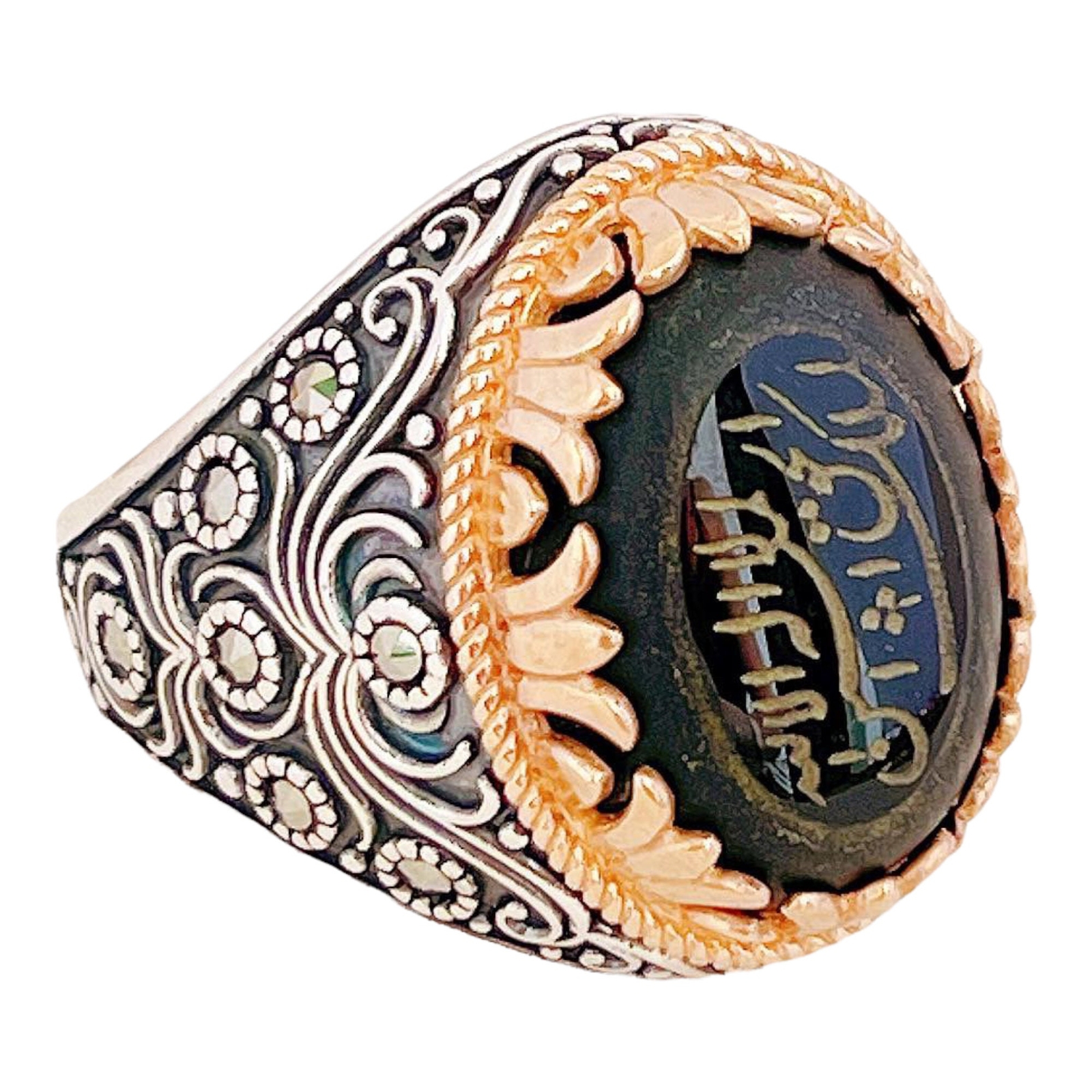 Hand Engraved,holy quran Words ,Natural Black Akik Onyx Ring, Shia ...