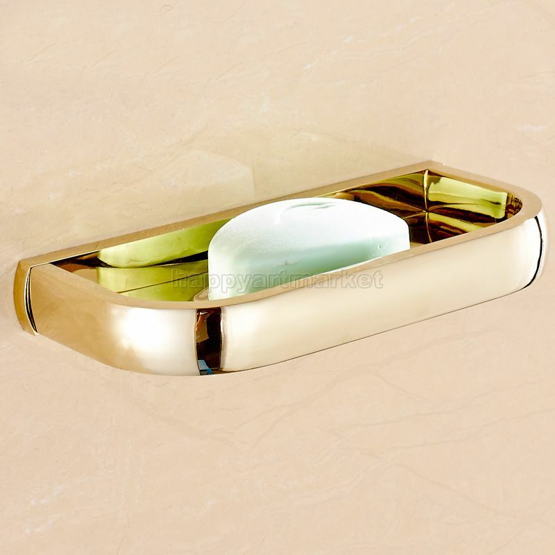 Luxury Gold Brass Square Soap Dishes Wall Mounted Bathroom Soap Storage ...