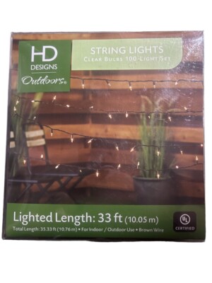 100 String Lights - HD Designs Outdoors - 33 Feet Indoor/Outdoor Clear ...