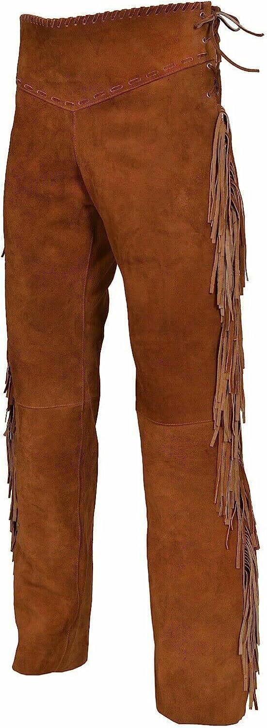 Men Native American Western Buckskin Ragged Leather Hippie Pants ...