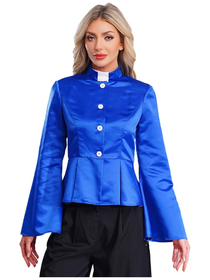 Womens Halloween Church Clergy Front Button-down Priest Flared Long ...
