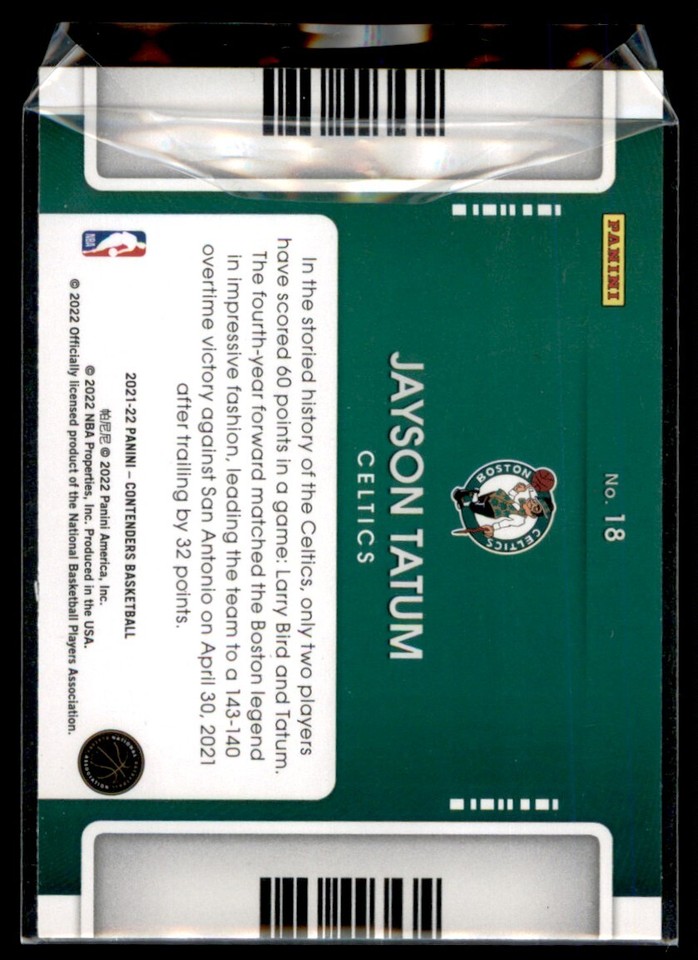 2021-22 PANINI CONTENDERS GAME NIGHT TICKET JAYSON TATUM BOSTON CELTICS ...