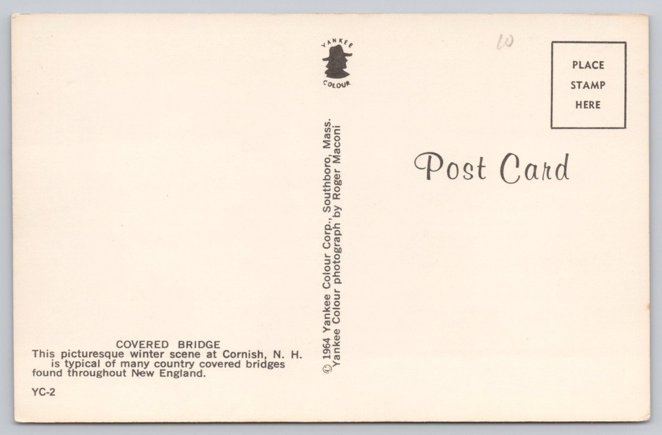 1882 Dingleton Hill Covered Bridge (?) Winter Scene Cornish NH UNP ...