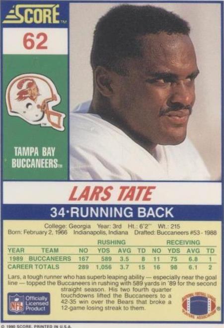 1990 Score Lars Tate #62 for sale | eBay