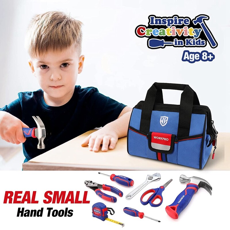 WORKPRO 9Piece Kid Real Hand Tool Set Junior Tool Kit Children DIY ...