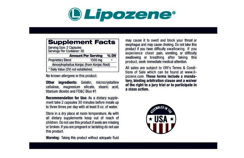 Lipozene Maximum Strength Weight Loss Supplement 1500 mg 30 Capsules | eBay