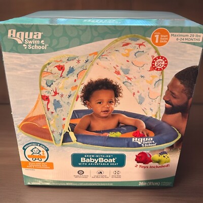 NEW! AQUA SWIM SCHOOL GROW WITH ME BABY BOAT W/ ADJ. SEAT-AGES 6-24 MO ...