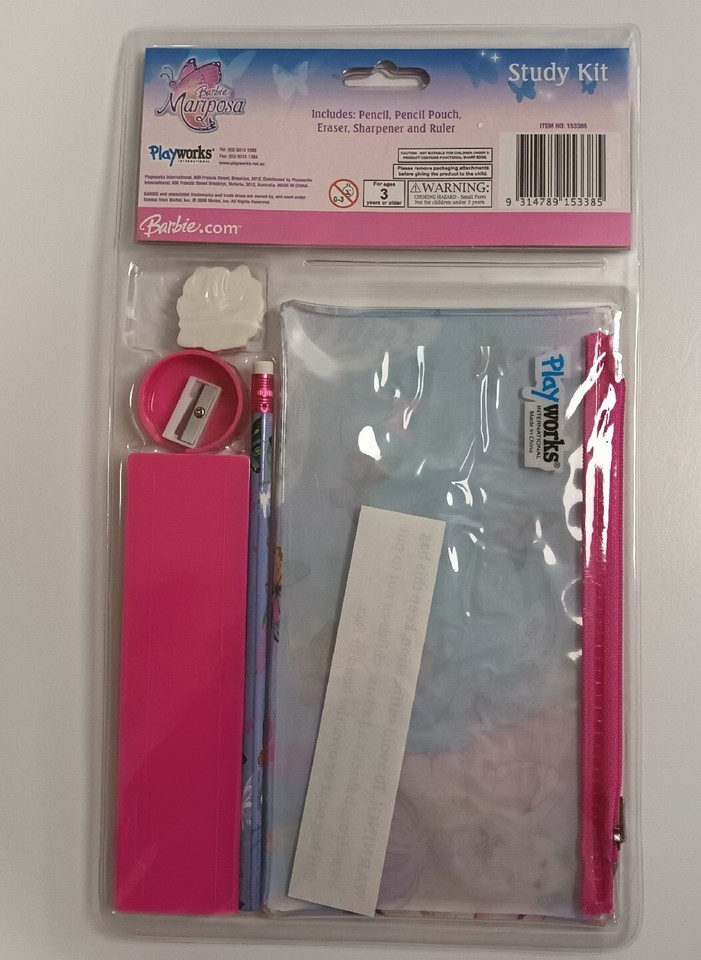 Barbie Mariposa Study Kit Collectable Pencil Case, Ruler, Sharpener ...