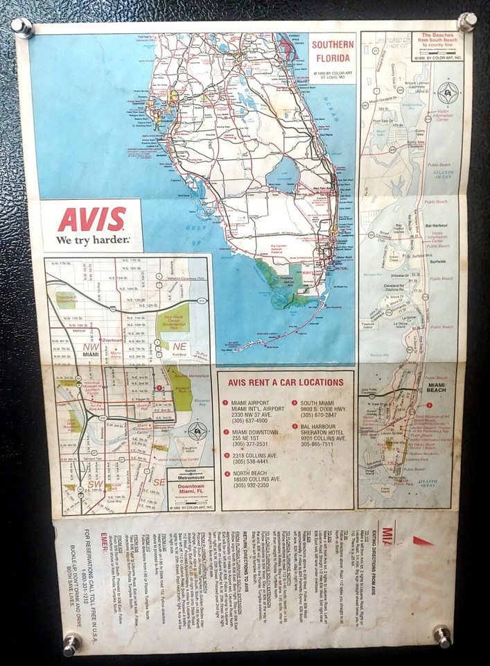 1995 Southern Florida Avis Rent A Car Locations Map | eBay