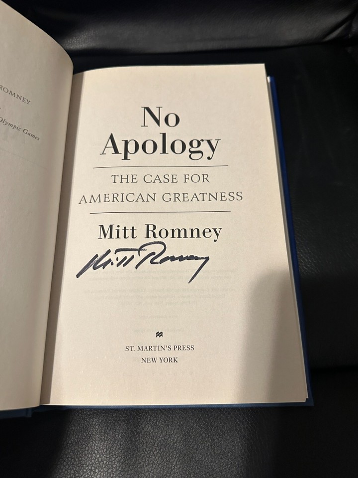 Mitt Romney Signed No Apology The Case for American Greatness Hardcover ...