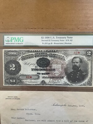 1890 $2 U.S. TREASURY NOTE FR353 PMG S/N A2 YES A2 SUPER RARE | eBay