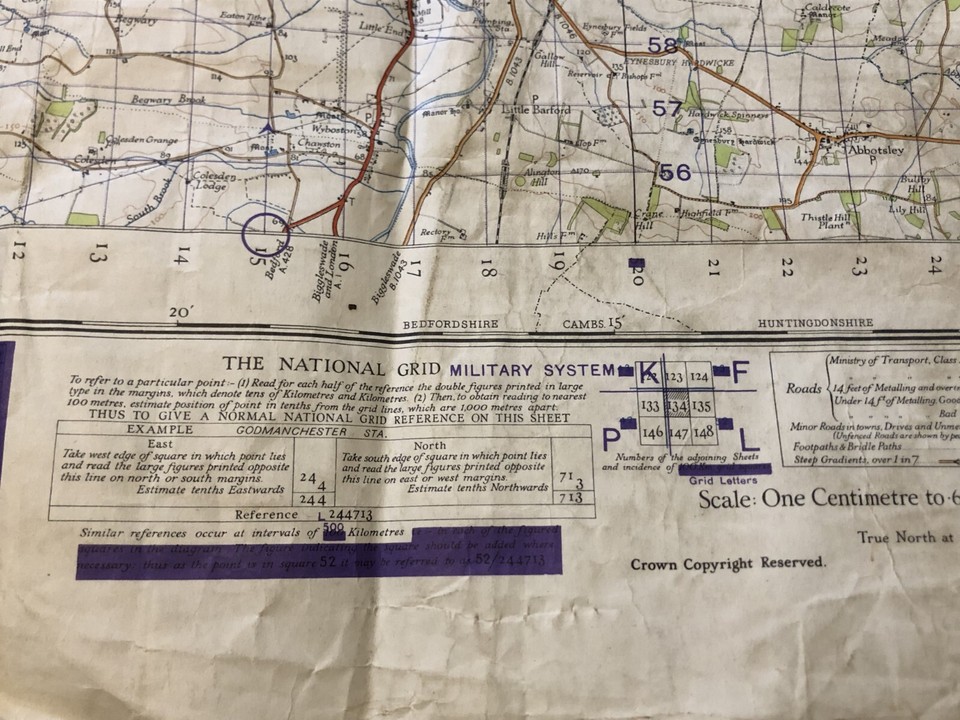 Large vintage Ordnance Survey map of Huntingdon & Peterborough, War ...