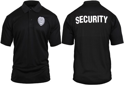 Black Moisture Wicking SECURITY BADGE Polo Shirt Short Sleeve Double ...