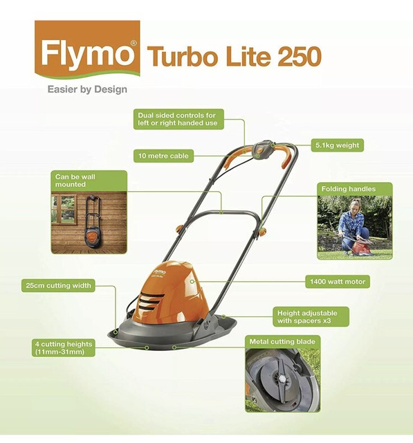 Flymo Turbo Lite 250 25cm 1400W Hover Lawnmower for sale online | eBay