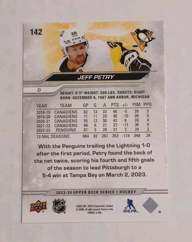 Jeff Petry SILVER OUTBURST 2023-24 Upper Deck Series 1 Hockey Card #142 ...