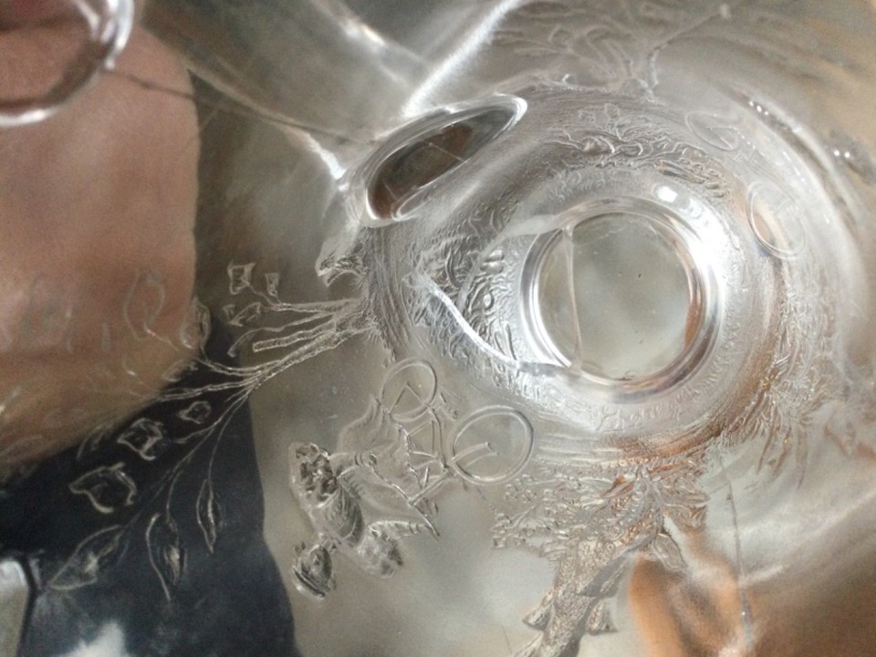Cracked EAPG Dalzell Gilmore Leighton Glass Pitcher w Bicycle Girl See ...