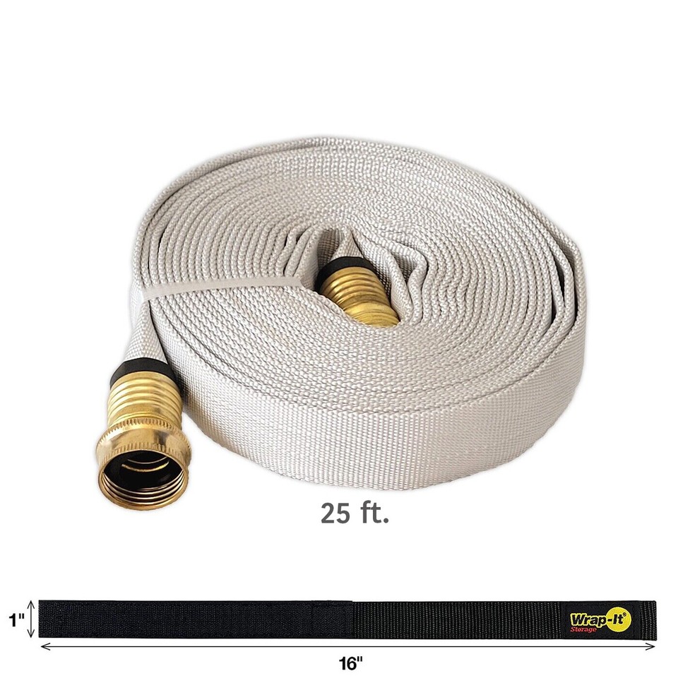 Forestry Grade Garden Thread Lay Flat Fire Hose WHITE with Quick-Strap ...