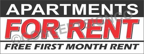 2'X5' APARTMENTS FOR RENT BANNER Outdoor Sign Free First Month Rental ...