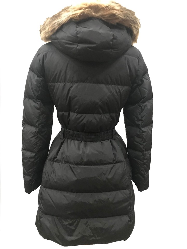 Coach Long Puffer Jacket, Women's Belted Coat with Fur Trim Hood Legacy ...