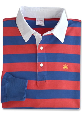 Brooks Brothers Original Fit Blue Red Striped Rugby Polo Shirt, Large L ...