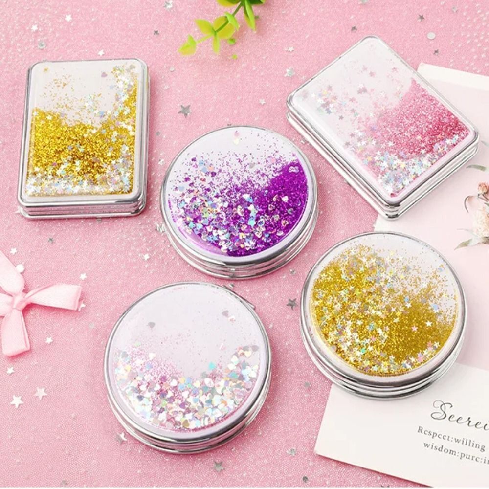 Round Shape Mini Pocket Mirror Quicksand Cosmetic Mirror Travel Beauty ...