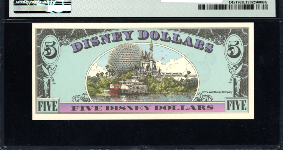 1990 $5 Disney Dollar Goofy PMG Gem Uncirculated 65EPQ DIS19 DA Block ...