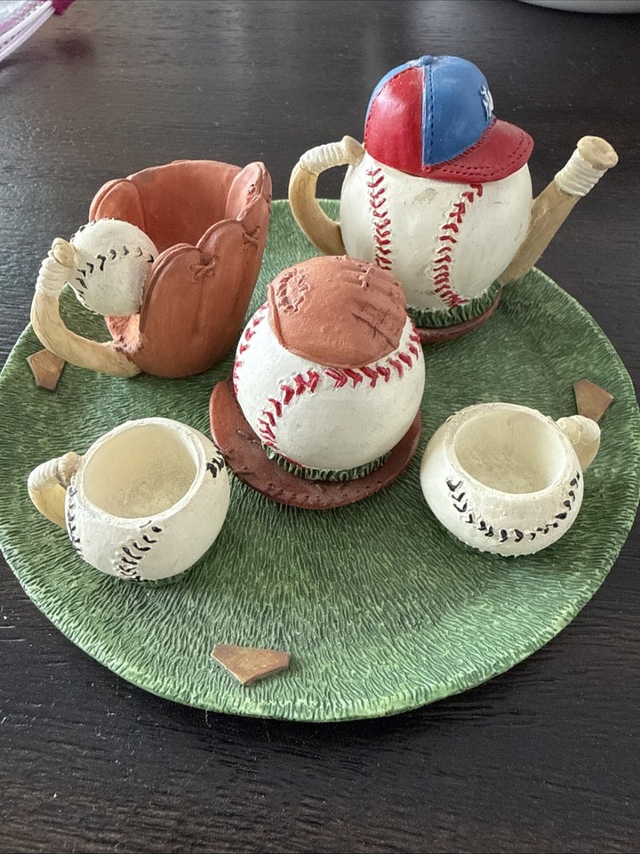 Vintage Miniature 10 Piece Resin Baseball Tea Set Boys Decor ...