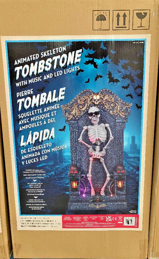 Halloween 3ft (1m) Animated Skeleton Tombstone with Music & Lights ...