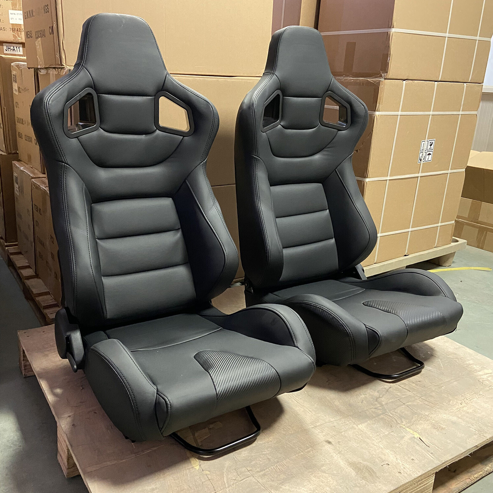 OSIAS 1 pair Universal Car Racing Seats PVC Leather with 2 Sliders ...