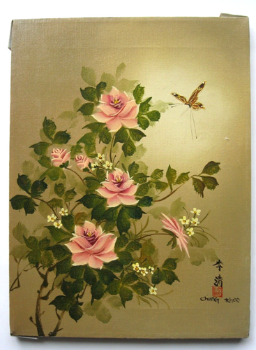 Original Oil Painting by Chung Rhee FLOWERS & BUTTERFLY | eBay