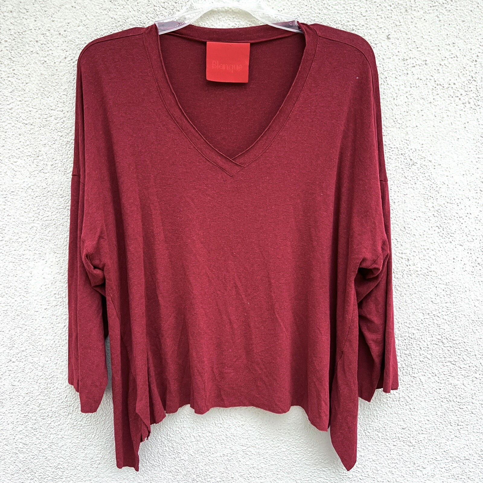 Blanque Size 1 (S-M) Knit Top Red Handkerchief Hem Dropped Sleeves ...