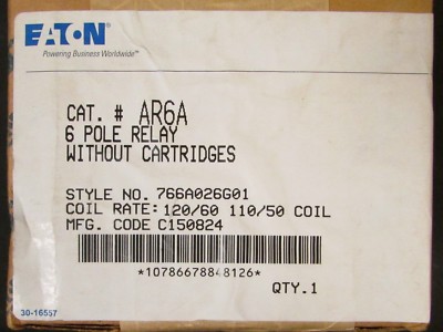 EATON CUTLER HAMMER AR6A 110/120V 6 Pole Relay 766A026G01 (Without ...
