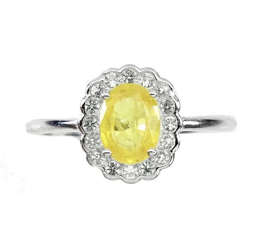 Heated Oval Natural Yellow Sapphire 8x6mm White Topaz 925 Silver Ring ...