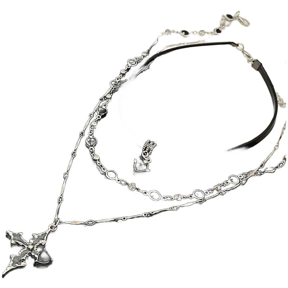 Stylish Red Cross Pendant Necklace for Women Multi Layered Alloy Chain ...