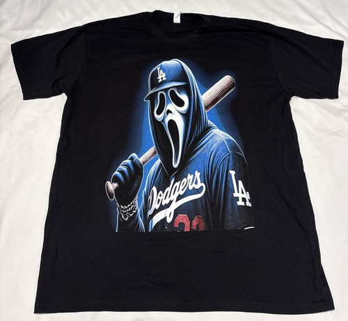 MLB Los Angeles Dodgers Ghostface Baseball Graphic Black T-Shirt Size ...