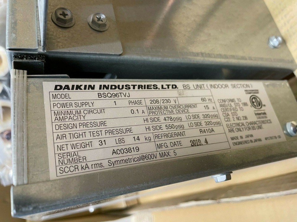 Daikin Industries BSQ96TVJ BS Unit Single Port Branch Selector Box | eBay