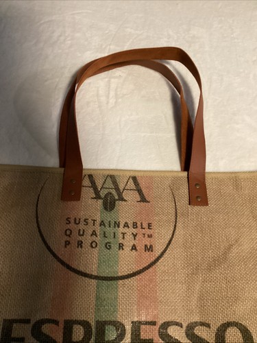 Nespresso Jute Tote Bag Shopper Faux Leather Handles 19"x 14" Limited ...