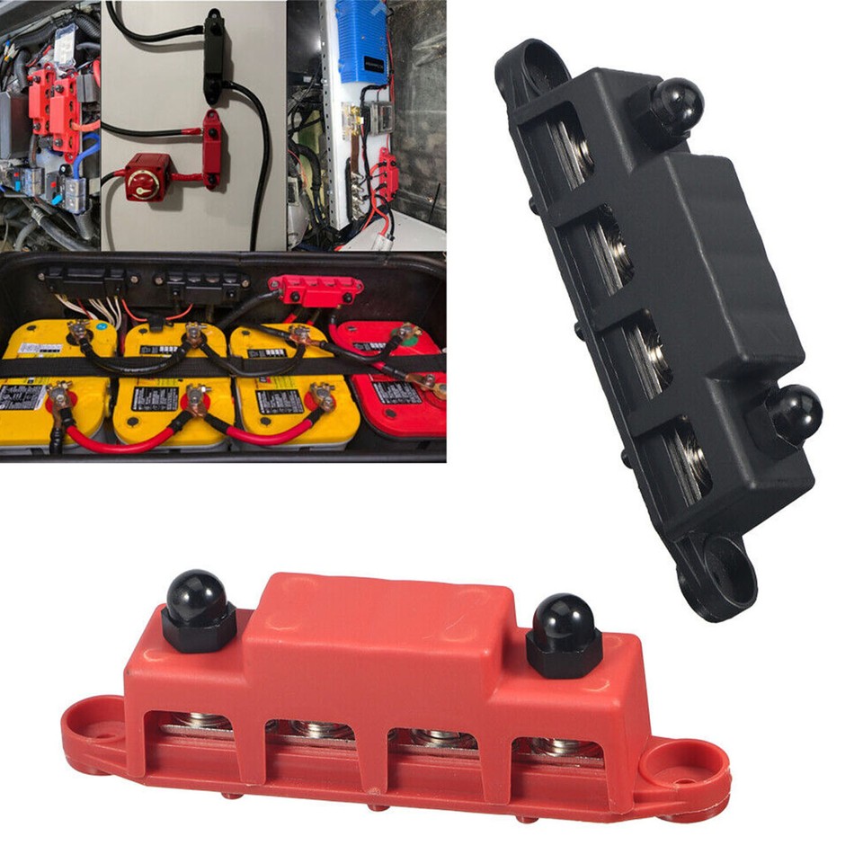 3/8" / 250A 4 Stud Busbar Bus Bar Power Distribution Terminal Block Red ...