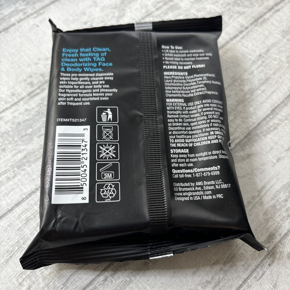 TAG Deodorizing Face & Body Wipes Vit E, Aloe Vera, Chamomile 5 Pks of ...