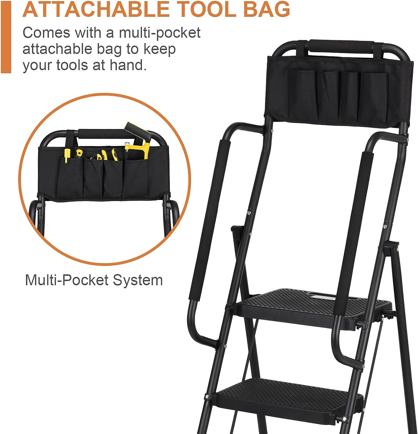 3 Step Ladder with Handrails, 500 Lbs Folding Step Stool with ...